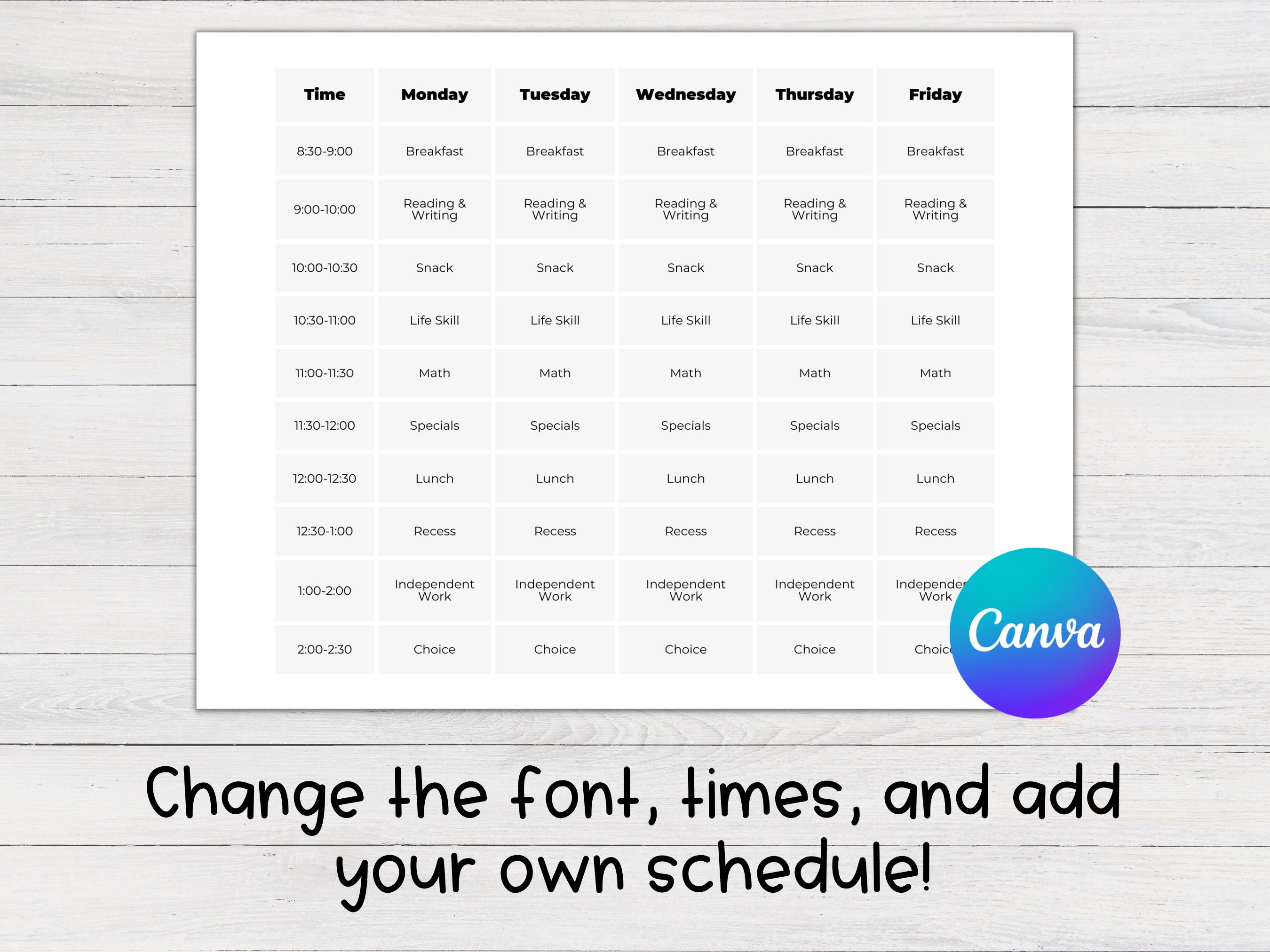 Editable Master Schedule | Weekly Schedule, Teacher Schedule ...