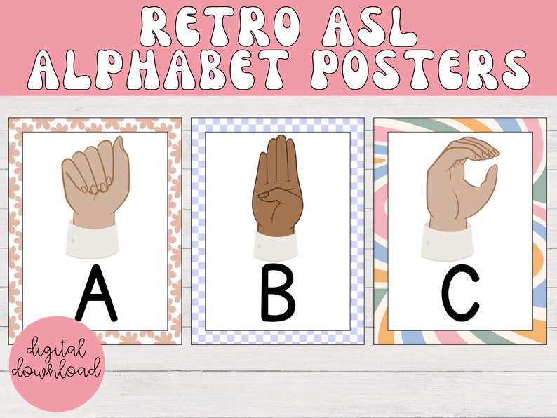 American Sign Language Alphabet Posters Retro Classroom - Etsy