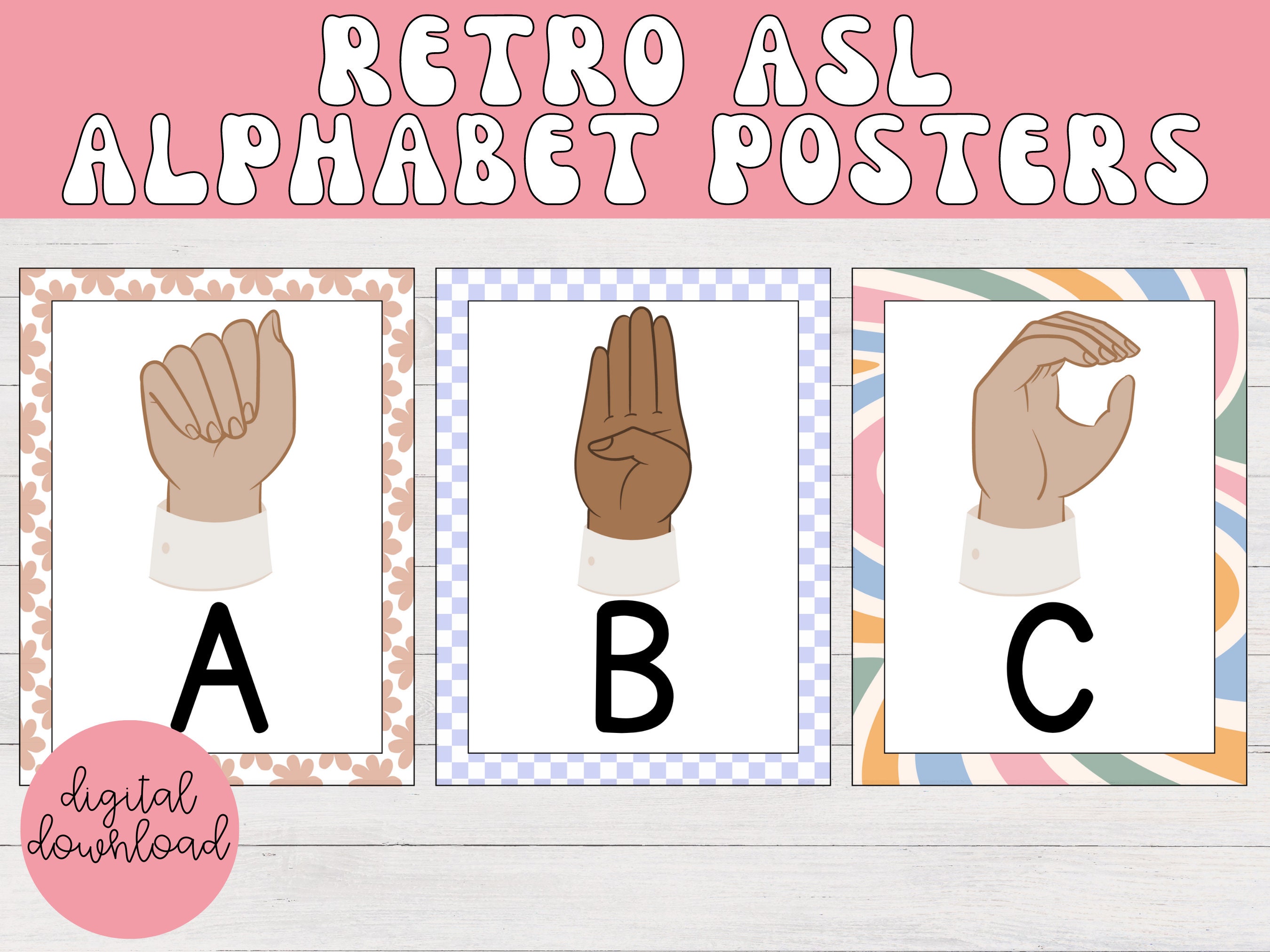 American Sign Language Alphabet Posters Retro Classroom - Etsy
