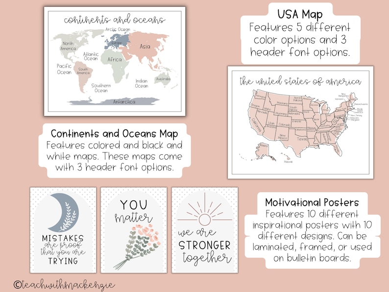 Boho Rainbow Classroom Decor Bundle Classroom Posters Boho - Etsy