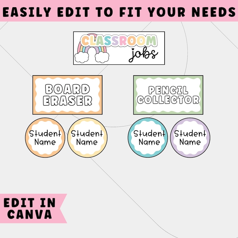 Pastel Rainbow Classroom Job Posters, Editable Classroom Jobs for ...