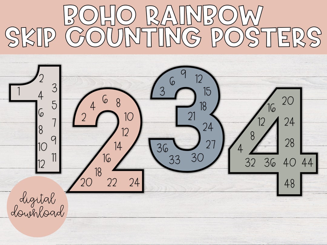 Boho Rainbow Skip Counting Posters | Boho Rainbow Classroom Decor, Math ...