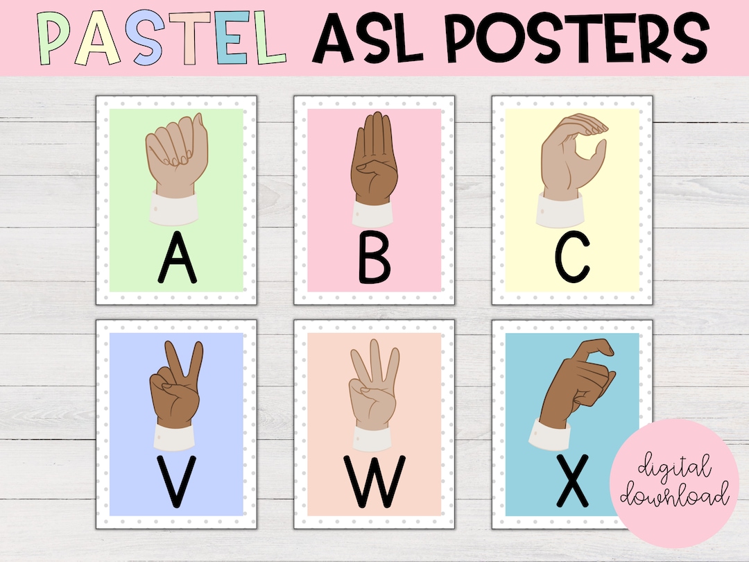 Pastel Rainbow American Sign Language Alphabet Posters | Pastel ...