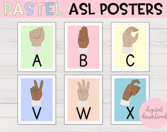 Pastel ASL Alphabet Poster | Pastel Rainbow Classroom Decor | American ...