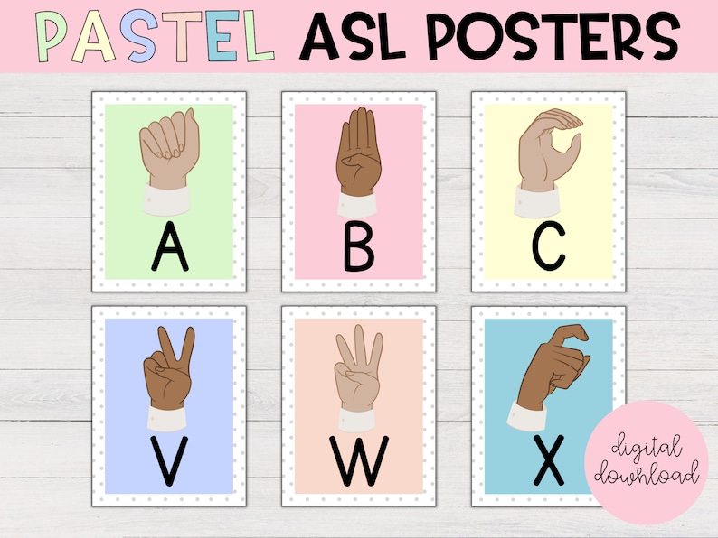 Pastel Rainbow American Sign Language Alphabet Posters - Etsy
