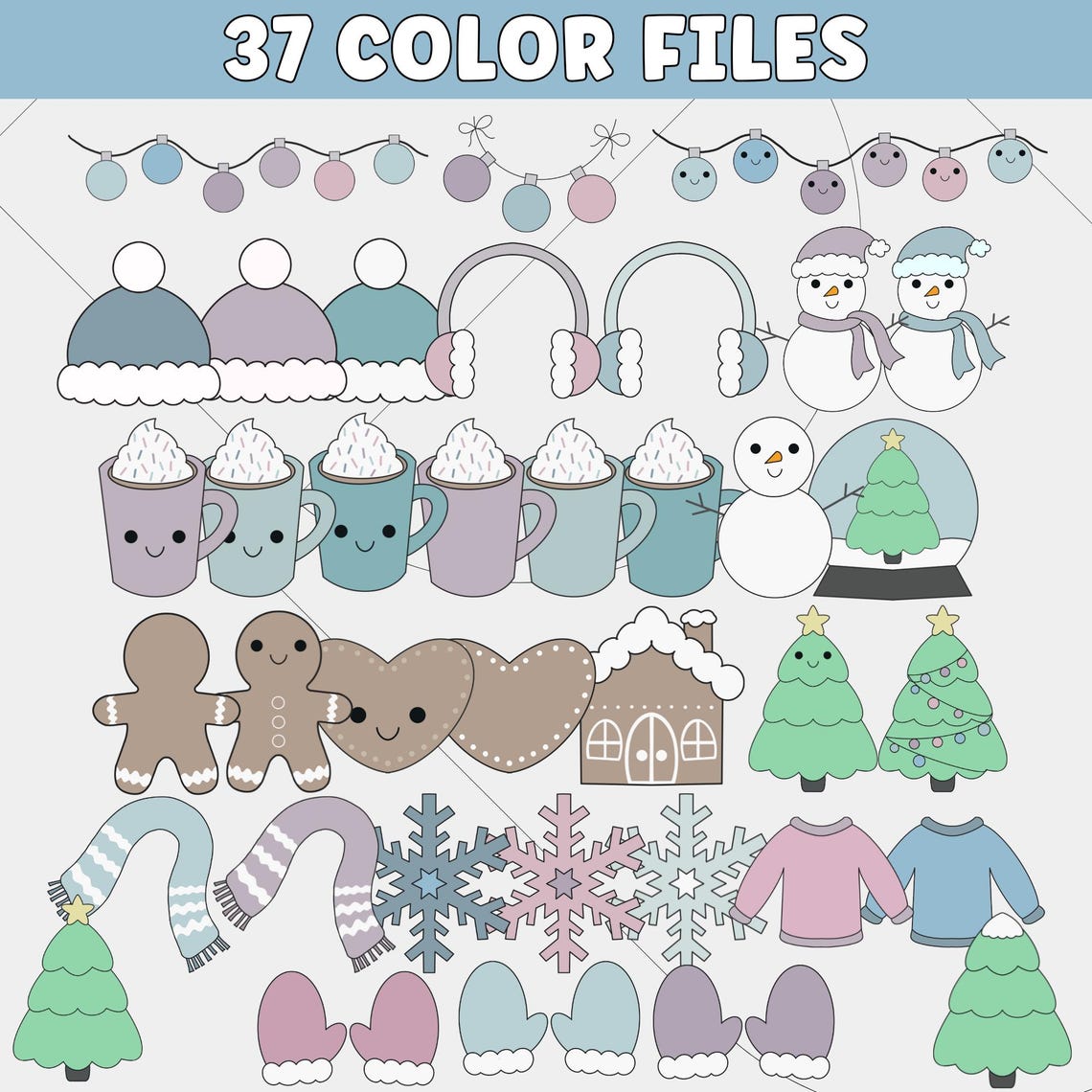 Winter Clipart Set | Hand Drawn Winter Graphics | Color & Black and ...