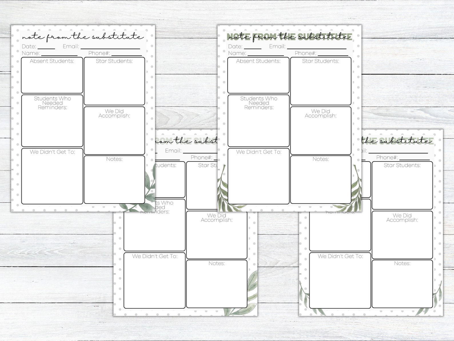 Editable Note From the Substitute Teacher Modern Greenery Theme ...