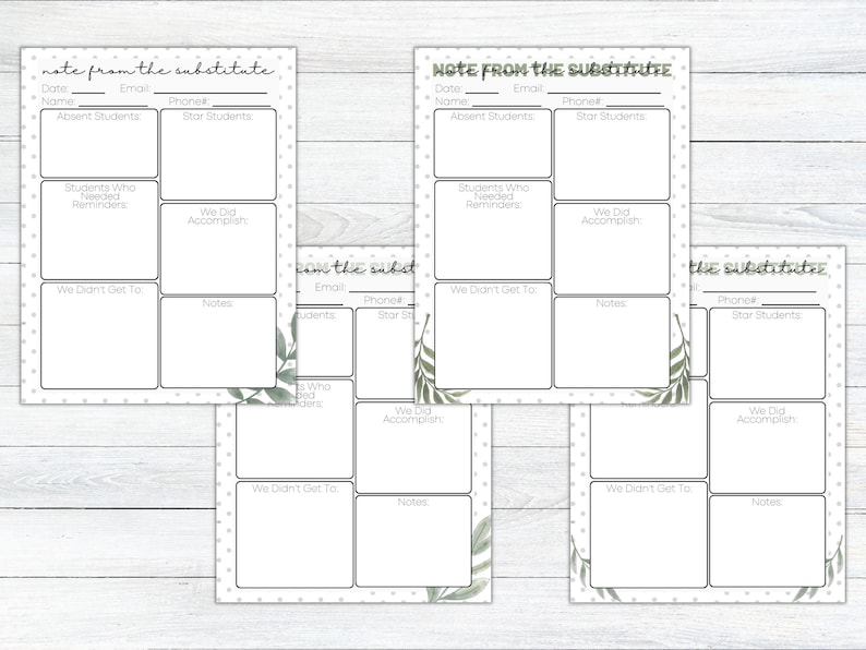 Editable Note From the Substitute Teacher Modern Greenery Theme ...