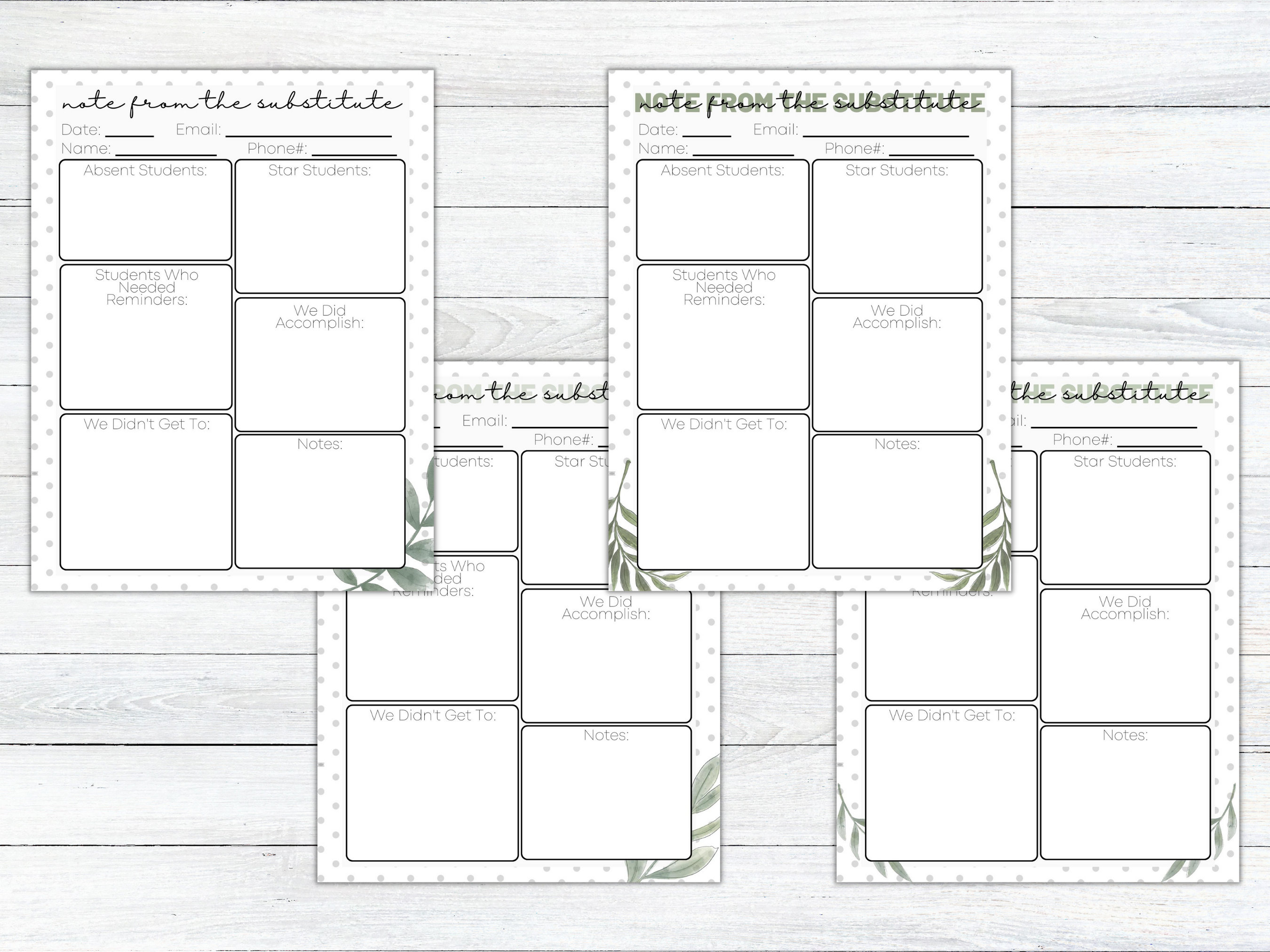 Editable Note From the Substitute Teacher Modern Greenery Theme ...