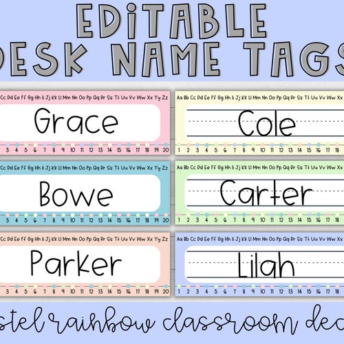Boho Rainbow Editable Desk Name Tags Classroom Labels for - Etsy