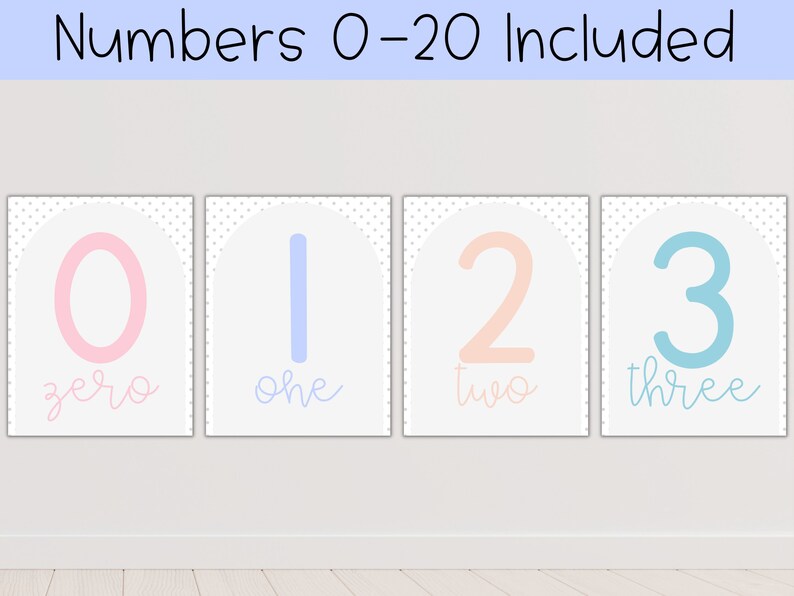Pastel Rainbow Number Posters Classroom Decor 0-20 Number - Etsy