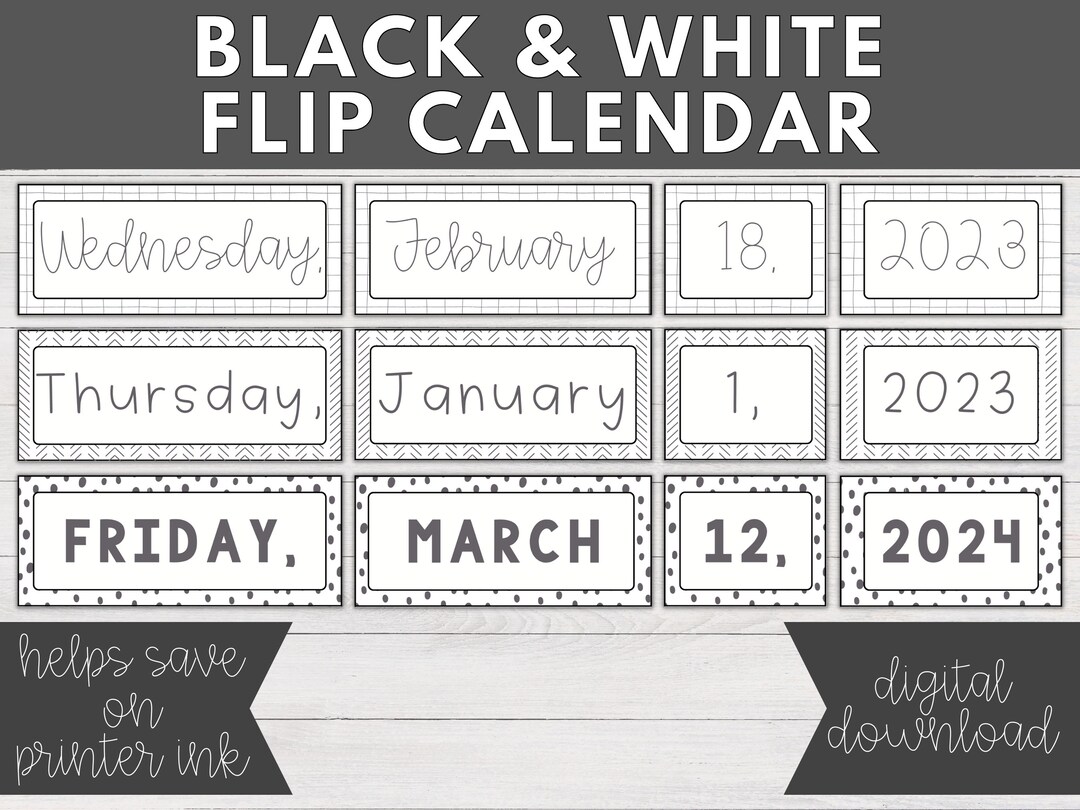 Black and White Flip Calendar | Black and White Classroom Decor ...