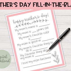 Mother's Day Fill-in-the-blank Worksheet | Mother's Day Fill in the ...