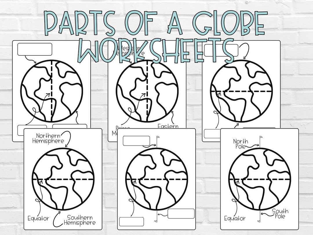 Parts of a Globe Worksheets Printable Black and White - Etsy