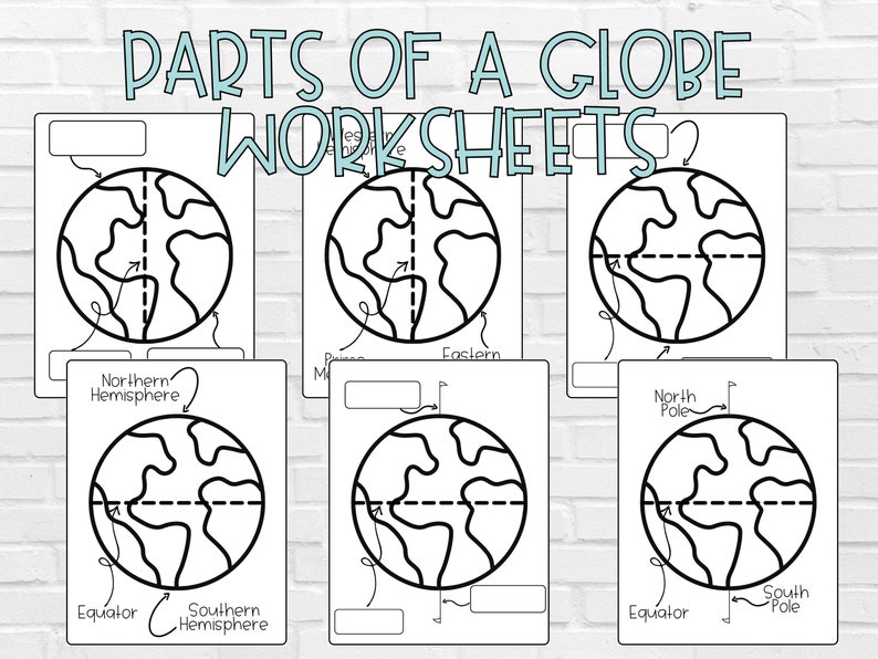 Parts of a Globe Worksheets Printable Black and White - Etsy