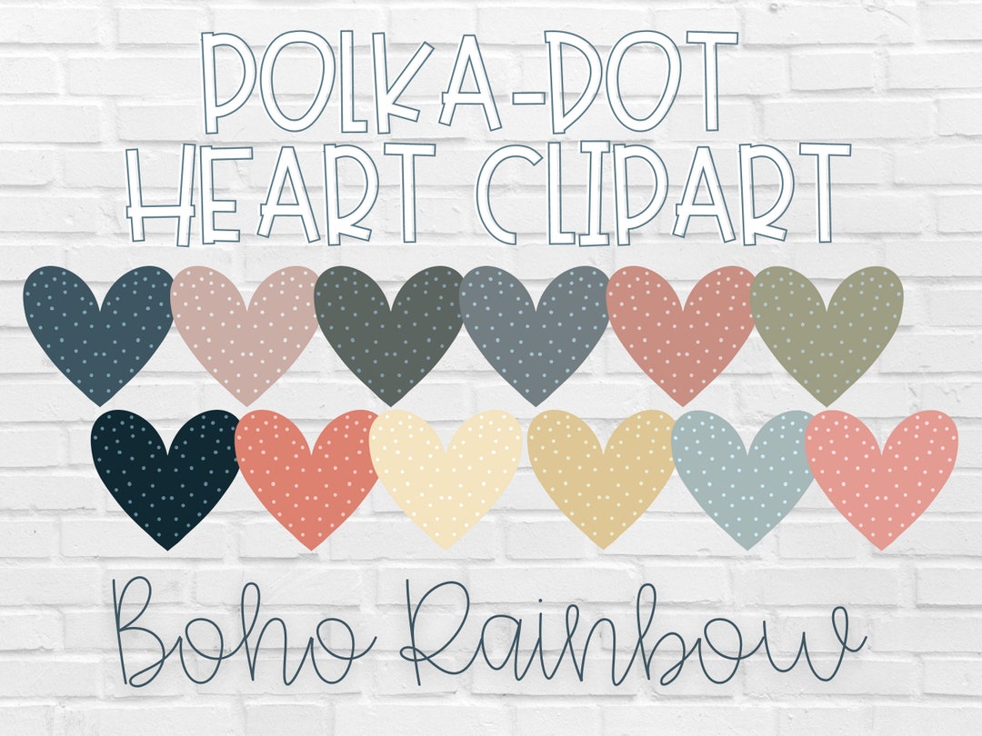 Polka-dot Heart Clipart | Boho Muted Rainbow | Valentine's Day - Etsy