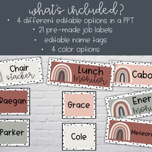 Boho Rainbow Classroom Job Labels Editable Polka Dot | Etsy