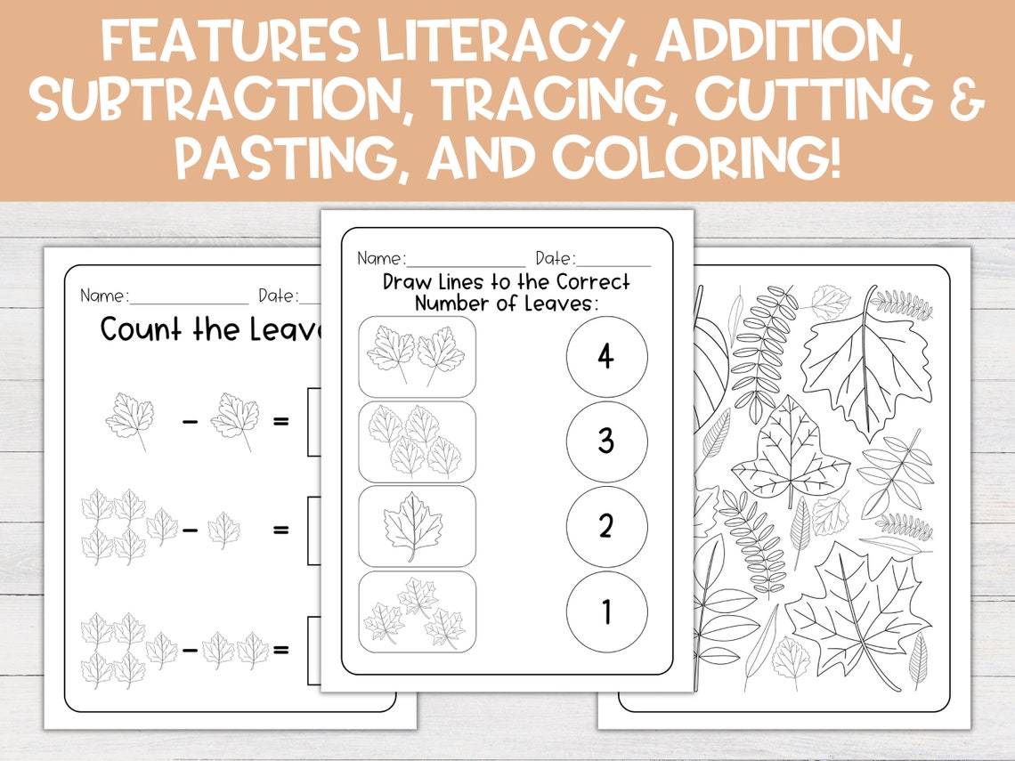 Leaf Worksheets Homeschool Worksheet Bundle Preschool - Etsy