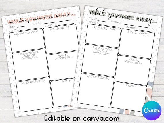 Note From the Substitute Teacher Template Editable - Etsy