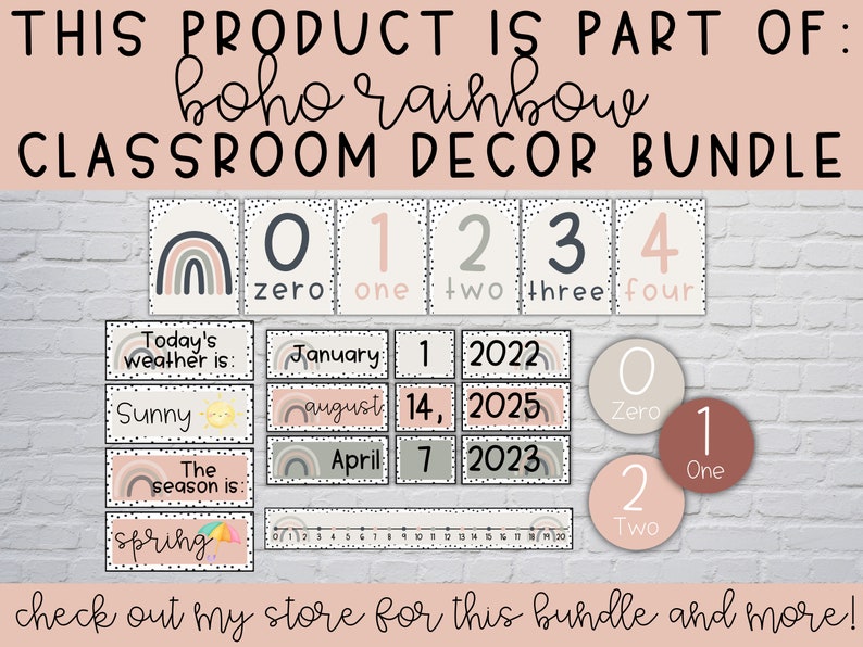 Boho Rainbow Number Posters Classroom Decor Classroom - Etsy