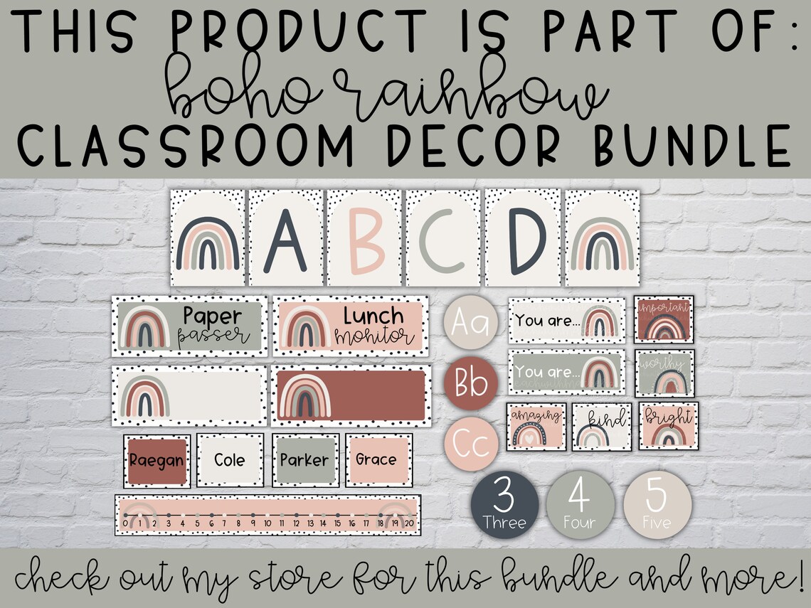 Boho Rainbow Number Posters Classroom Decor Classroom - Etsy