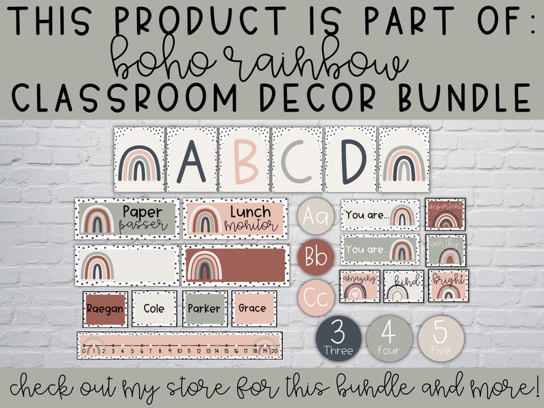 Boho Rainbow Number Posters Classroom Decor Classroom - Etsy