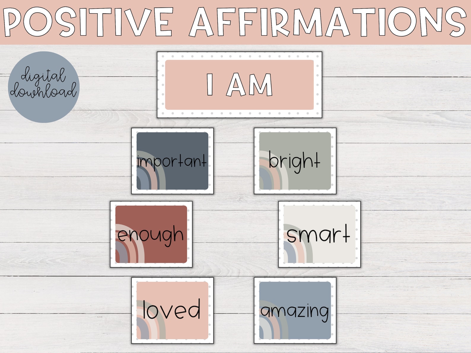 Boho Rainbow Positive Affirmation Posters I Am Statements Affirmation ...