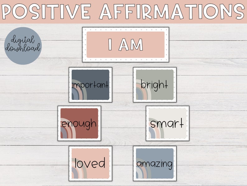 Boho Rainbow Positive Affirmation Posters I Am Statements Affirmation ...