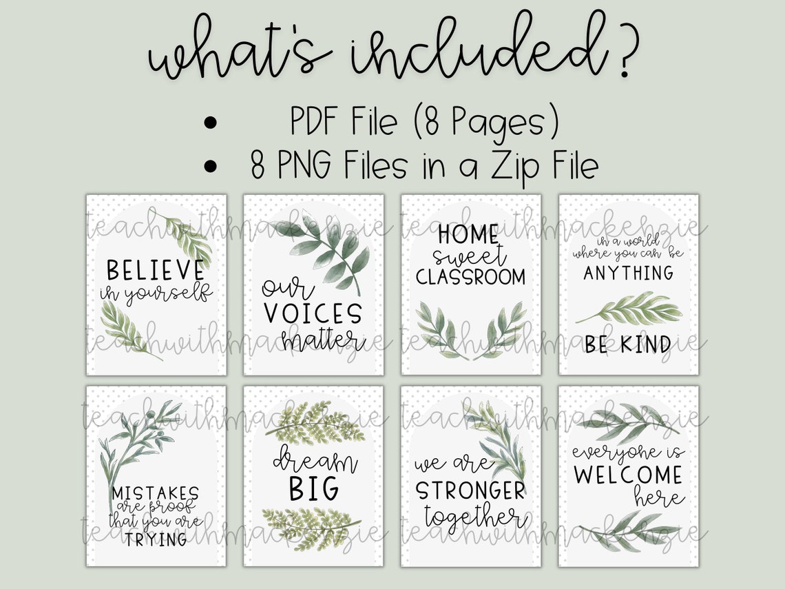 Modern Greenery Motivational Posters Classroom Decor - Etsy