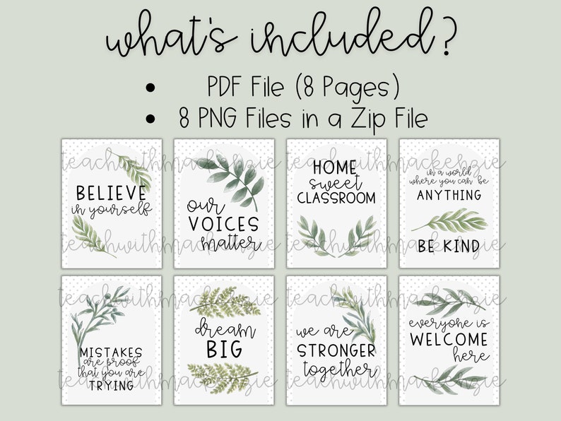 Modern Greenery Motivational Posters Classroom Decor - Etsy