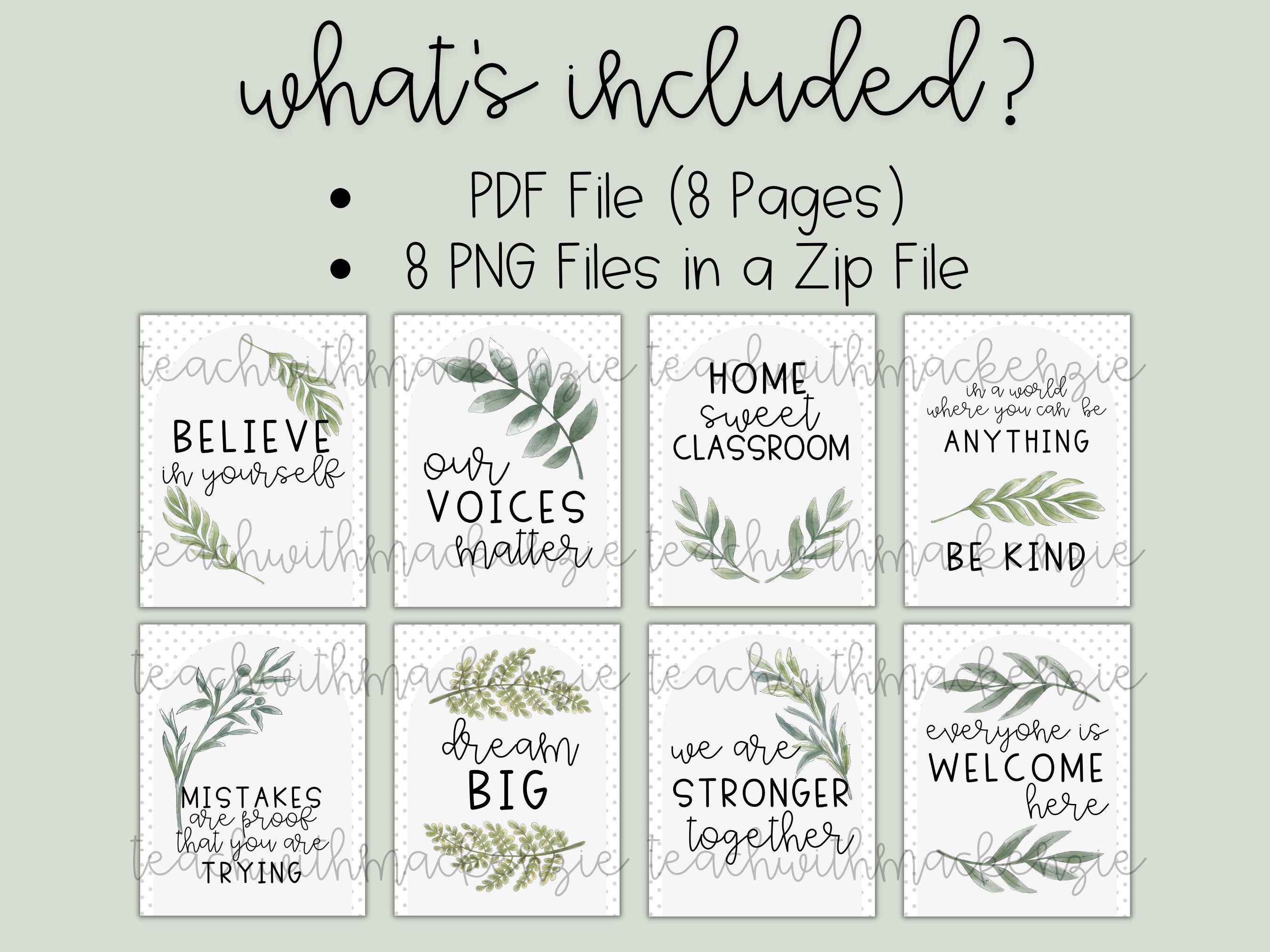 Modern Greenery Motivational Posters Classroom Decor - Etsy