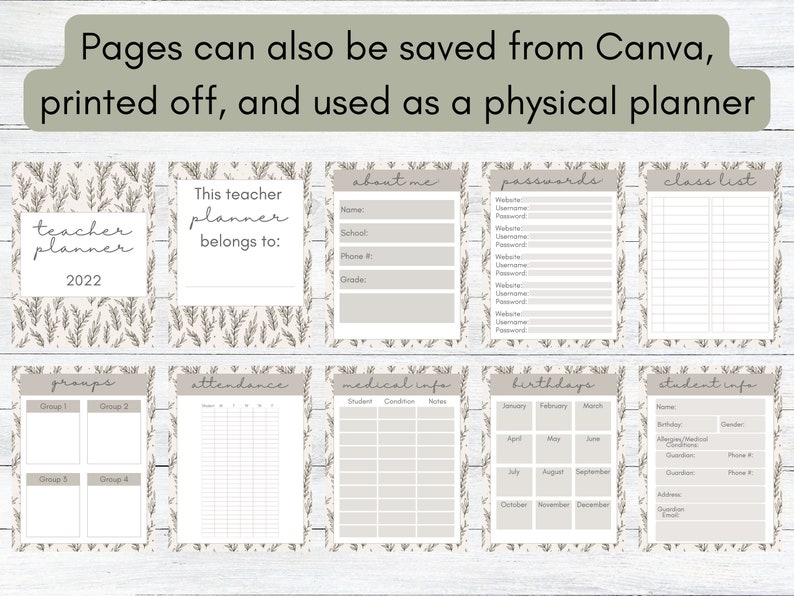 Digital Teacher Planner | Greenery Planner, Printable Teacher Planner ...