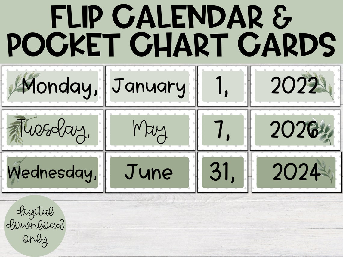 Modern Greenery Flip Calendar | Classroom Decor, Spotty, Eucalyptus ...