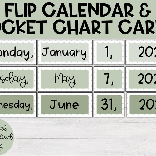 Modern Greenery Flip Calendar Classroom Decor Spotty - Etsy