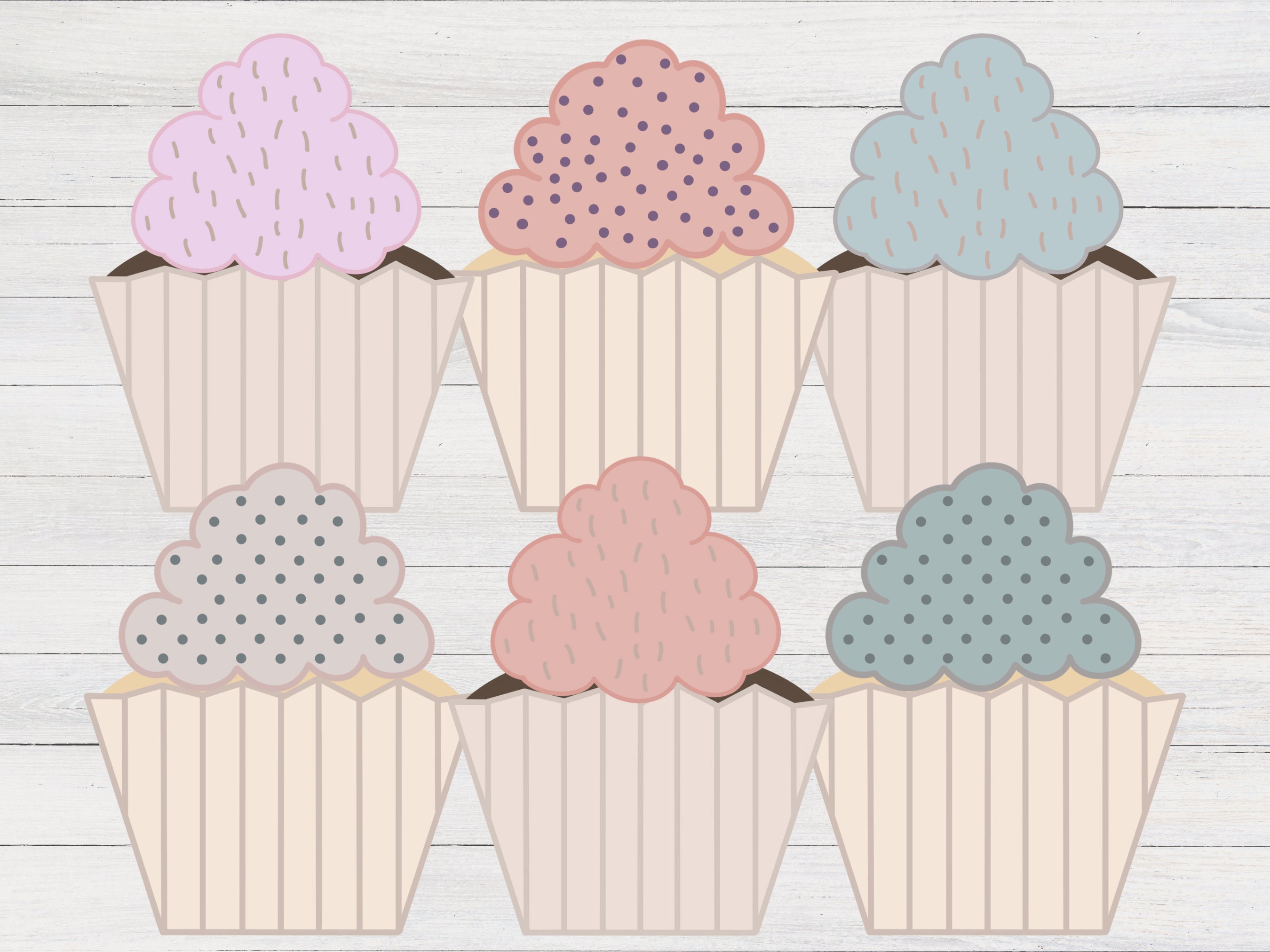 Cupcake Clipart Boho Muted Rainbow, Clipart, Clip Art, Boho Muted ...