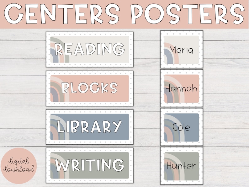 Center Signs | Boho Rainbow Center Signs, Printable Center Posters ...
