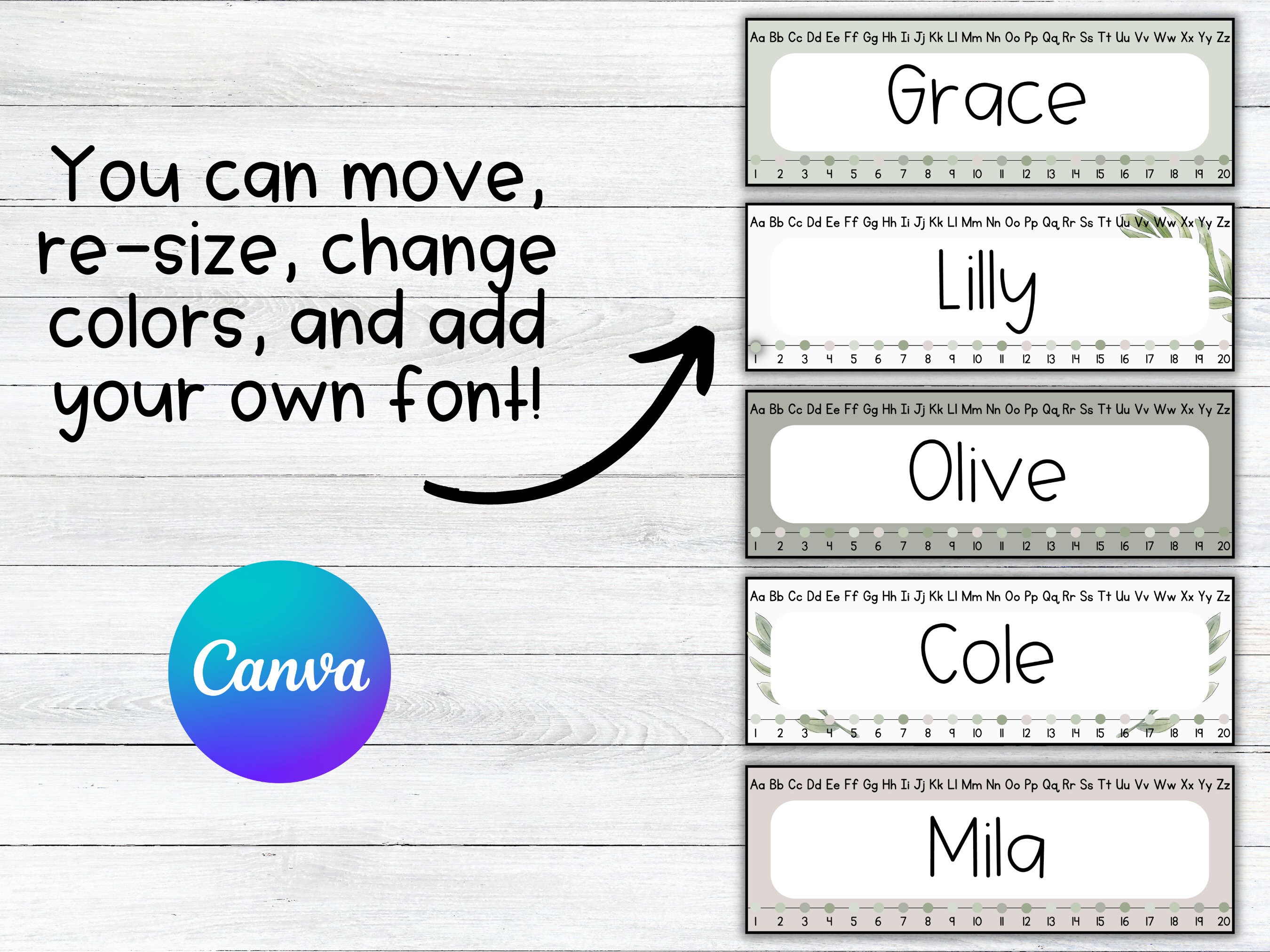 Modern Greenery Desk Name Tags Editable Classroom Decor - Etsy