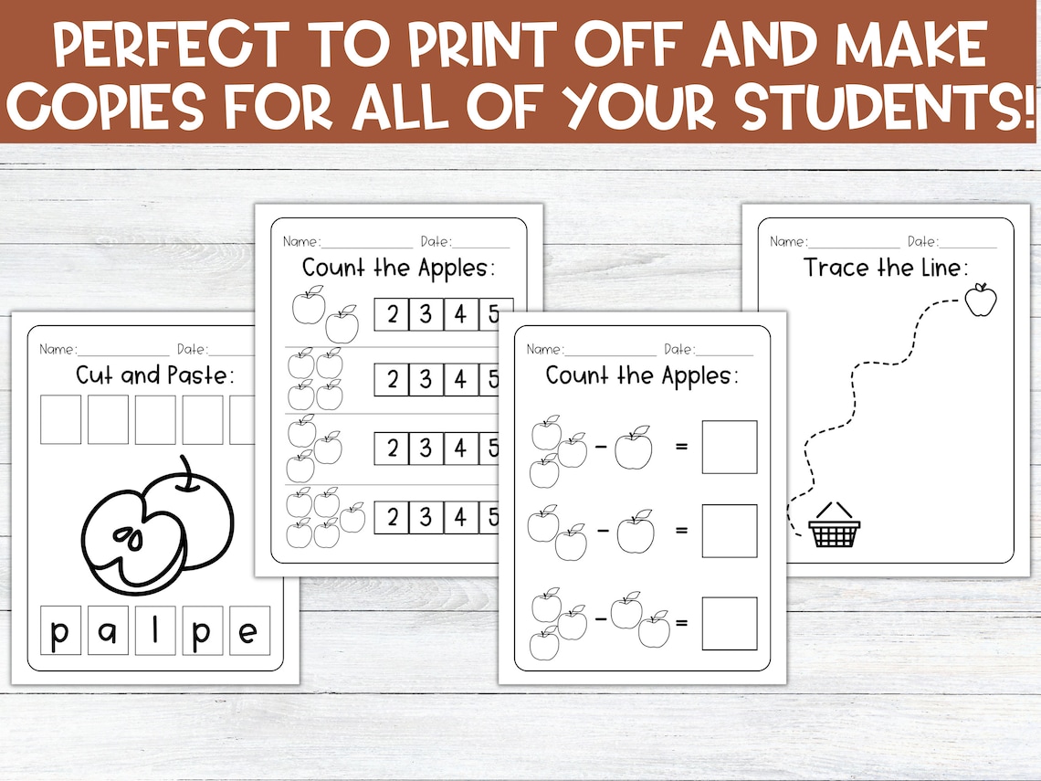 Apple Worksheets Homeschool Worksheet Bundle Preschool - Etsy