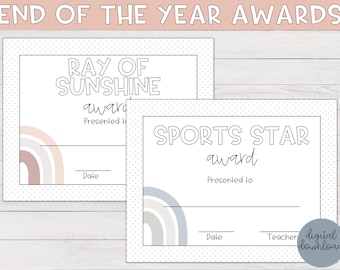 End of the Year Awards Classroom Awards, Pastel Rainbow Classroom, End ...