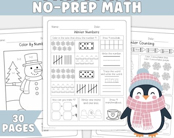 January No Prep Kindergarten Math Worksheets | Winter Math Printables ...