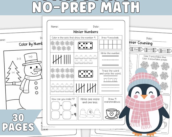 January No Prep Kindergarten Math Worksheets | Winter Math Printables ...