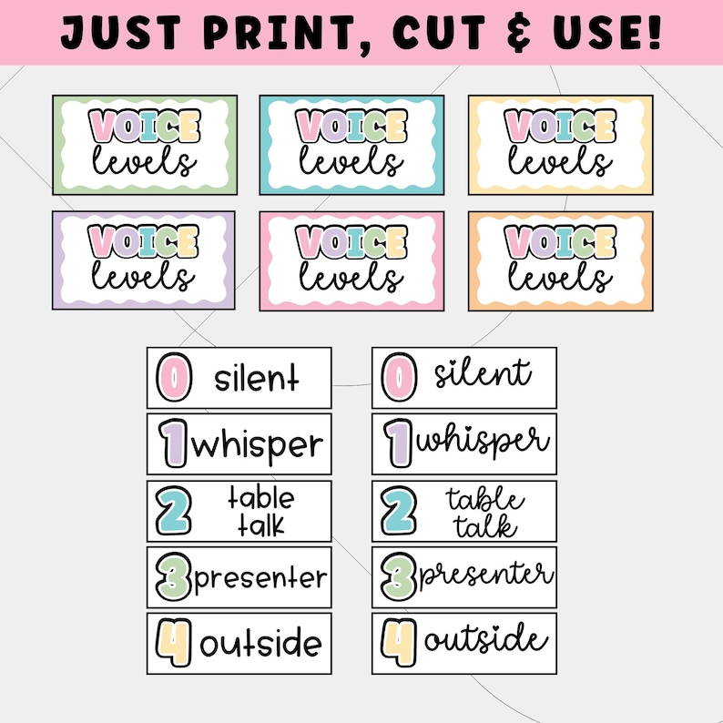 Printable Voice Level Chart for Pastel Rainbow Classroom Decor, Calm ...