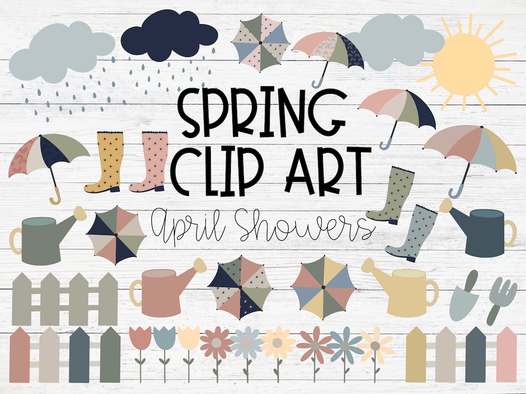 Spring Clip Art | April Showers | Boho Muted Rainbow - Etsy