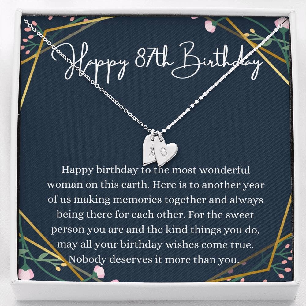 Initials Hearts Happy 87th Birthday Necklace With Message | Etsy