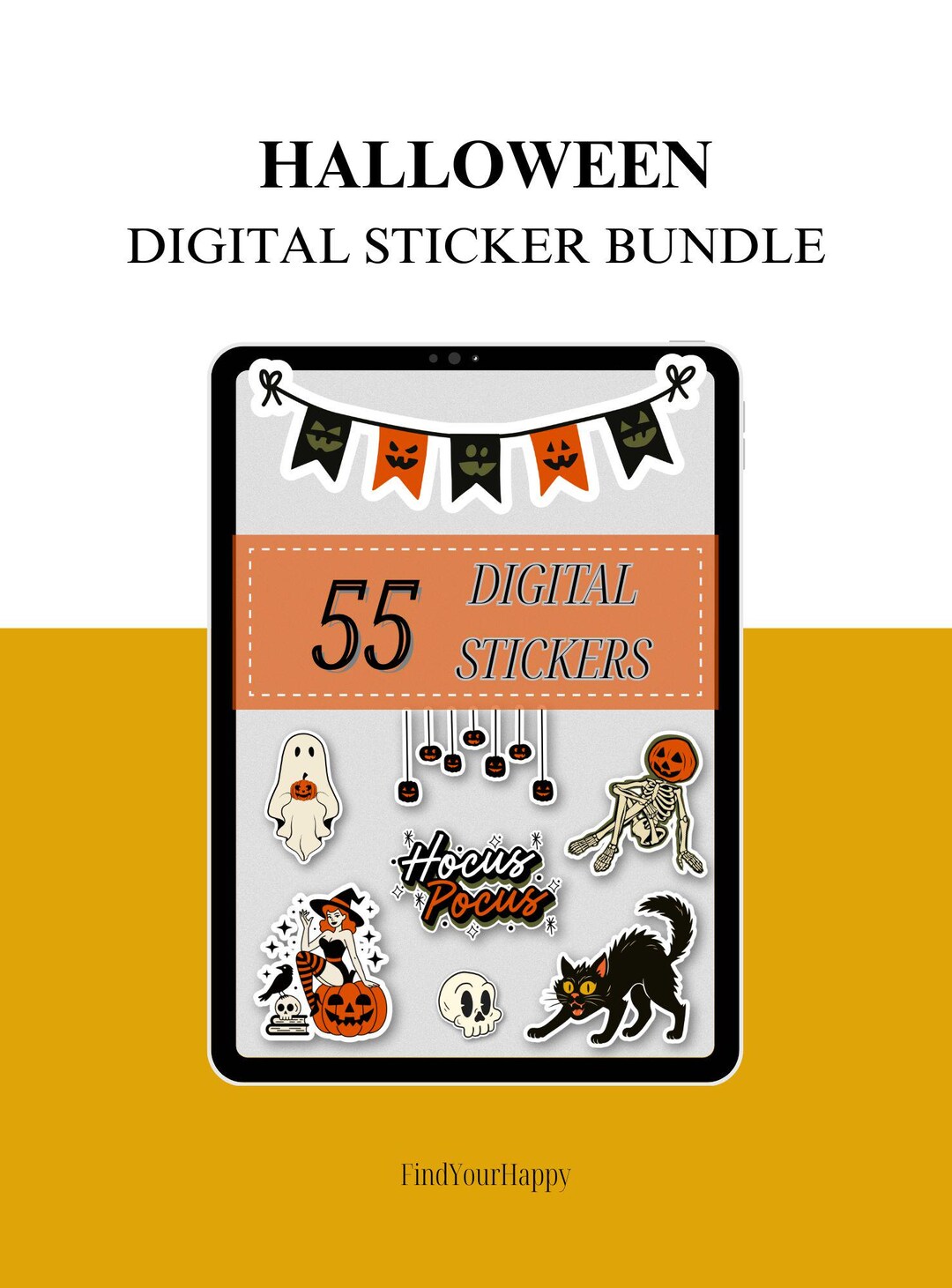 Halloween Digital Sticker Bundle | 55 Spooky PNG Stickers | Digital ...