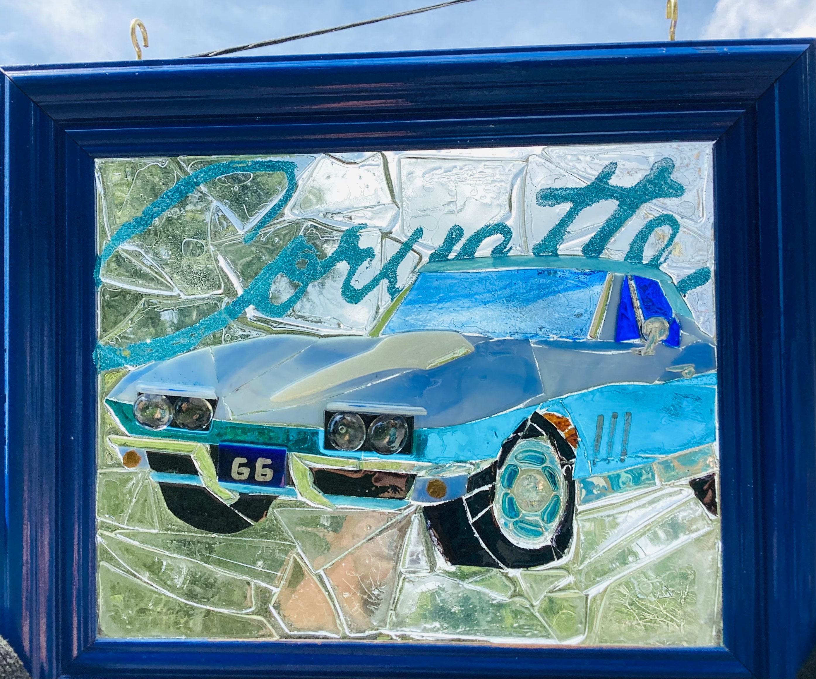 Corvette Stained Glass Mosaic Suncatcher Blue Beauty - Etsy