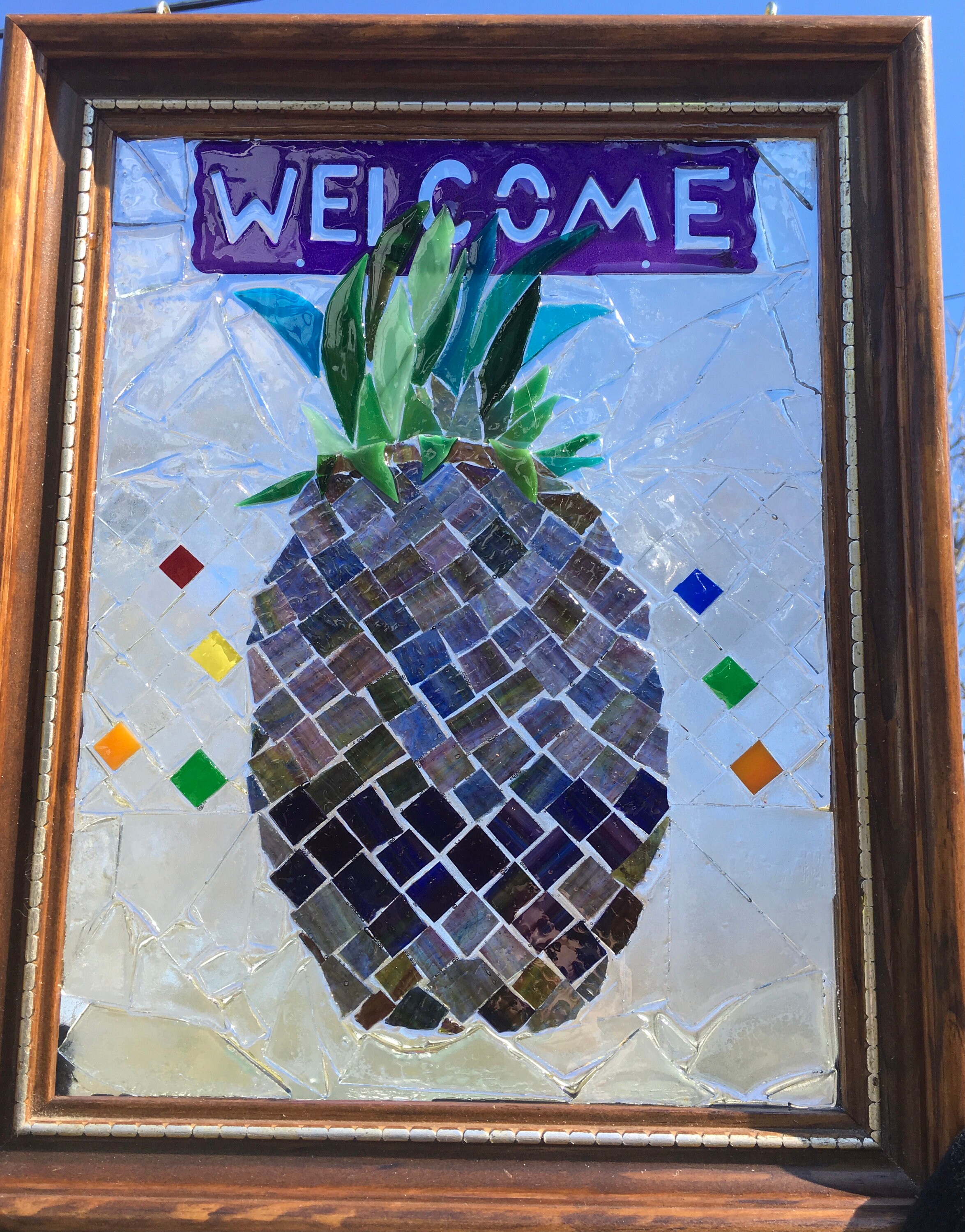 Pineapple Welcome sign Stained Glass Mosaic Suncatcher | Etsy
