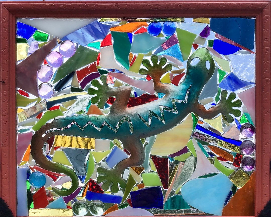 Gecko Lizard Stained Glass Mosaic Suncatcher, Gecko for Window ...
