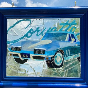 Corvette Stained Glass Mosaic Suncatcher, Blue Beauty - Etsy