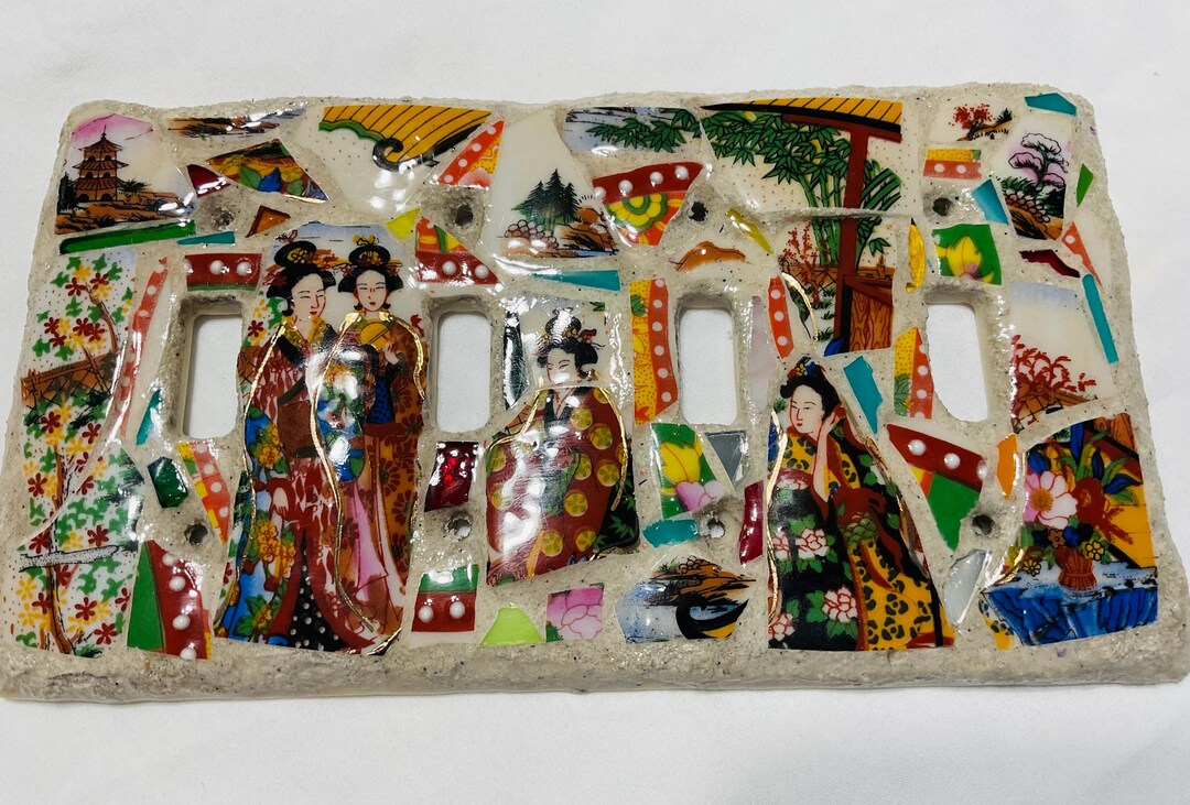 Japanese Mosaic 4 Toggle Light Switch Plate Cover, Geisha Girl - Etsy